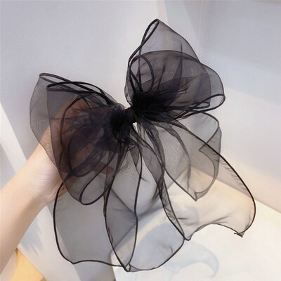 Double Mesh Bow Hairpin Side Clip Solid Color Hair Claw Temp