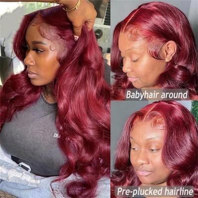 Burgundy 99J 13x6 Body Wave Lace Front Human Hair Wig HD Tra