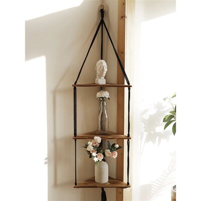 1/2/3-tier Floating Wall Shelf Wood Triangle Corner Display