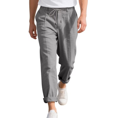 Summer Casual Men Linen Gurkha Pants Straight Leg Trousers
