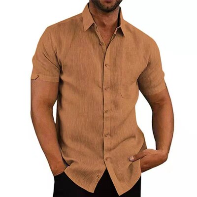 Summer Cotton Linen Shirts For Men Casual Short Sleeved Shir