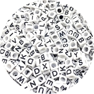 100pcs 6mm Mixed Square Alphabet Letter Beads Charms
