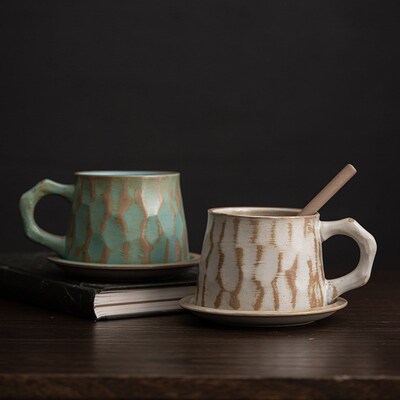 3pcs/set Chinese pottery  Ceramic coffee cup mug+dish+spoon