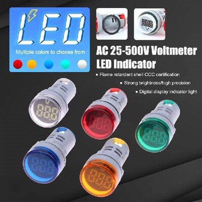 22mm AC 25-500V Round Mini Digital Voltmeter Ammeter LED