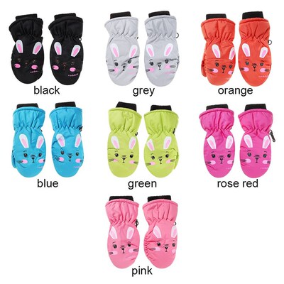 Kids Winter Ski Gloves Children Boys Girls Cute Cartoon Rabb