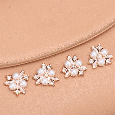10Pcs Pearl Flower Shaped Rhinestone Buttons Sparkling Cryst