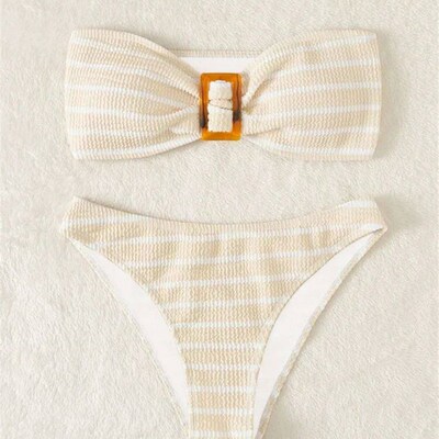 Swimsuit Women Swimwear Bikini 2023 New Tube Top Ribbled Hig