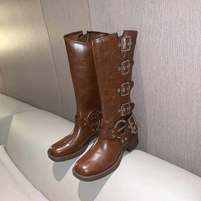 Woman Boots Knee High Platfrom Studded Spring Summer Knight
