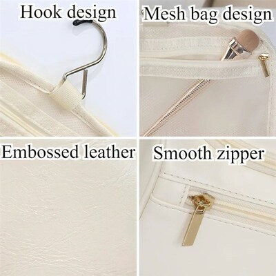 Stylih Emboed Leather Travel Cometic Organizer - Hook Deign,