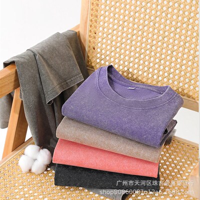 Leisure Joker Heavy Cotton 200g Old Washed Crewneck Short Sl