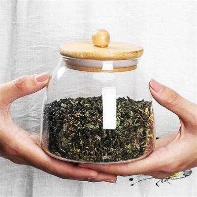 Glass Jar Storage Containers 350ml Bamboo Lid Sealed Candy