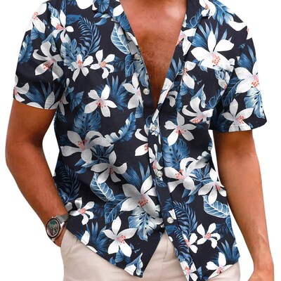 Summer Flowers Mens Vocation Lapel Camisa Oversized Unisex