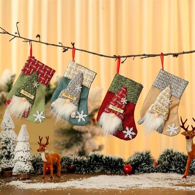 Burlap Christmas Stocking, Rustic Gift Bag & Candy Holder