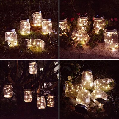 5pcs Solar Mason Jar Lights Solar Powered 20 LED Beads Fairy