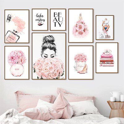 Home Decor Modern Pink Sweet Flower Picture Wall Art  Painti