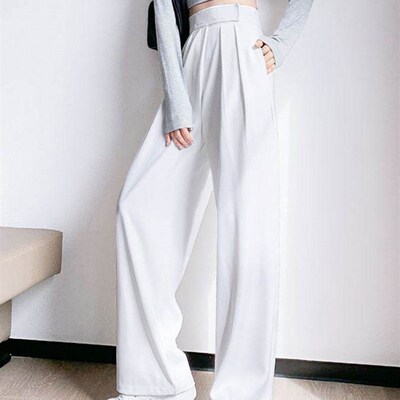 Jielur Brown Wide Leg Women Classic Suit Pants Vintage Palaz
