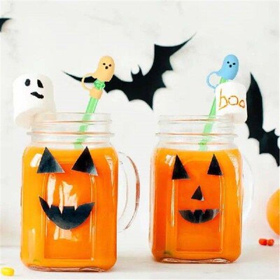 Halloween Straw Toppers 10mm Silicone Ghost Straw Cover 8X