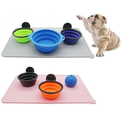 Pet Cat Bowl Food Mat with High Lips Silicone Non-Stick Wate