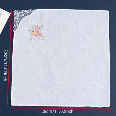 12 Pack of Womens Elegant Lace Embroidered Handkerchiefs, P
