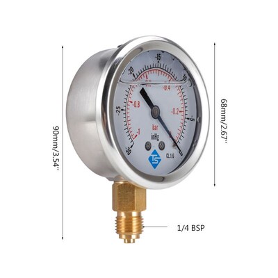 1/4 BSP Bottom Compound Pressure Vacuum Gauge Glycerine Fill