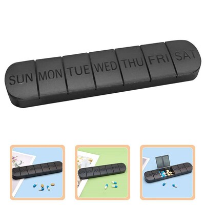 Black Portable Medicine Case Pill Box Vitamin Case Travel ga
