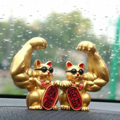 Giant Lucky Cat Statue Resin Muscle Arm Figurines Waving Arm