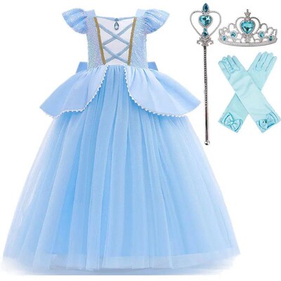 Cinderela Cosplay Costume Kids Clothes for Girls Sequins Pri