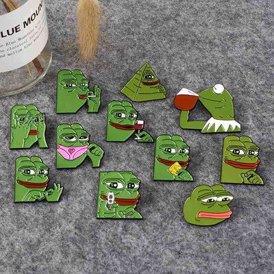 Cartoon Pepe the Frog Meme Enamel Pins Shooting Pyramid Thin