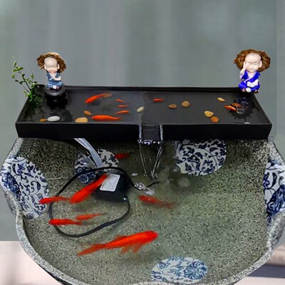 陶瓷流水板鱼缸过滤循环流水器水景喷泉养鱼大中小装饰造景配件新