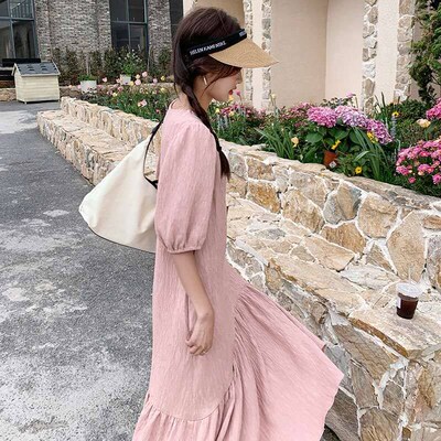2010 new style short-sleeve dress womens summer pink long d