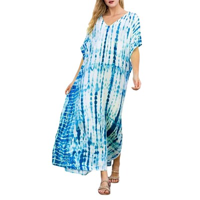 Bohemian Maxi Dresses Summer Kaftan Loose Fit Robe V-Neck