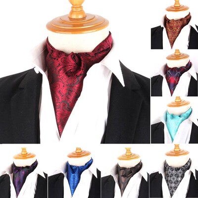 Men Cashew Ascot Tie Wedding Floral Paisley Cravat Ascot Scr