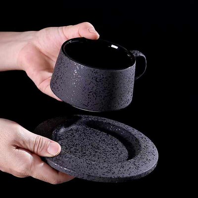 Black Matte Coffee Cup  Set Ceramic Cups with Spoon & Holder