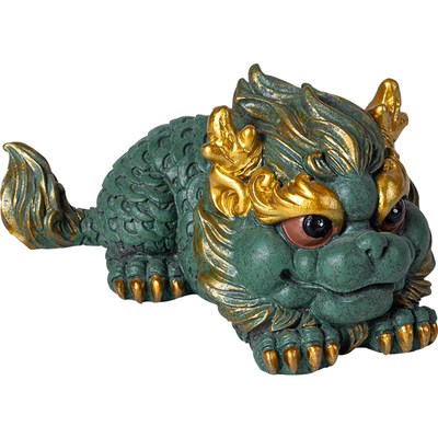 创意可爱水火麒麟公母一对彩金高档精品家居客厅桌面装饰摆件送礼