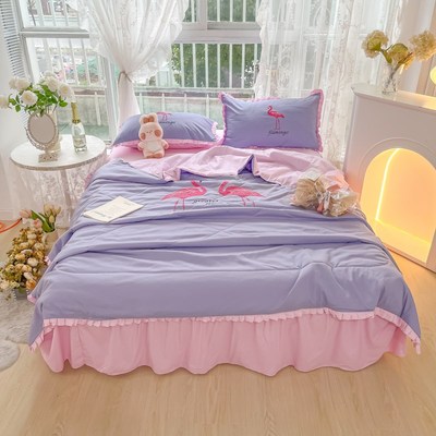 火烈鸟炙热的浪漫~爱情婚庆卡通夏凉被四件可水洗棉凉感空调被