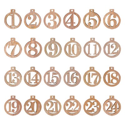 1-24 Numbers Christmas Advent Calendar Countdown Wooden Pend
