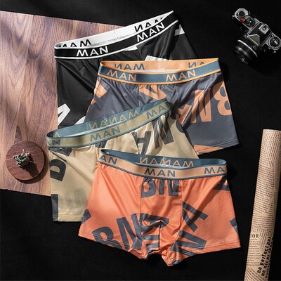 4pcs/lot Fashion Men Panties Seamless Letter Printed Underpa