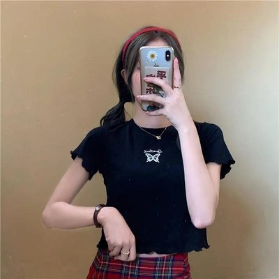 Vintage Butterfly Graphic Letter Printing Tops Summer Women