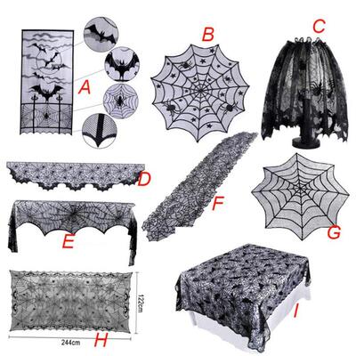 Hallowen Spider Tablecloth Black Lace Cobweb Fireplace Cove1
