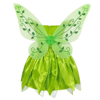 Girls Tinker Bell Costume Kids Green Fairy Princess Tinkerbe