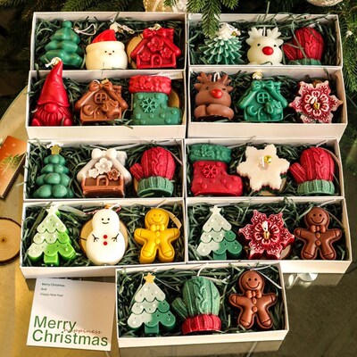 Xmas Handmade Candle Set: Tree Deer, Aromatherapy Gift Box