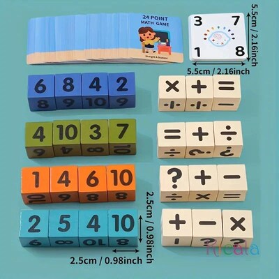 24-Point Wooden Math Cube for Kids Learning Addition Subtrac