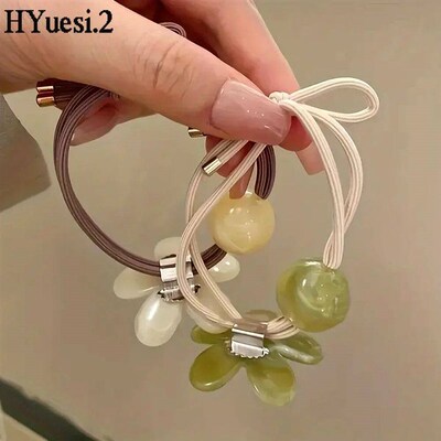 Sweet Acrylic Flower Charms Hair Ties Rope Candy Color Elast
