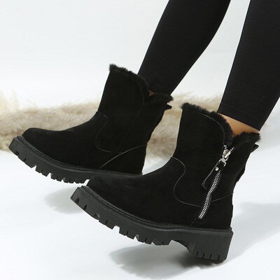 Winter Warm Furry Martin Boots for Women Side Zippered Plus