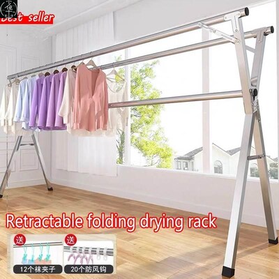 Foldable telescopic clothes coat hanger drying rack househol