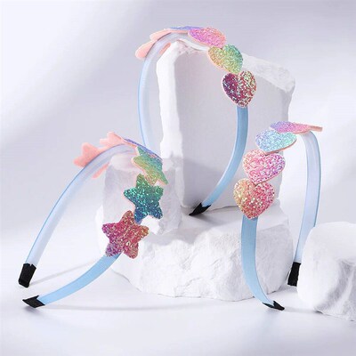 1Pcs Glitter Heart Girls Headbands Rainbow Star Hariband for