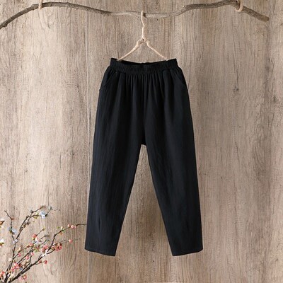 Cotton Linen Pants Women Spring Summer Large Size Solid Colo