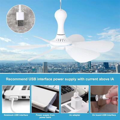Silent 6 Leaves USB Powered Ceiling Canopy Fan with Remote C