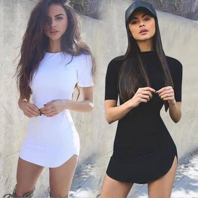 Cotton Short Sleeve Dresses Women Soild Color Bodycon Slim P