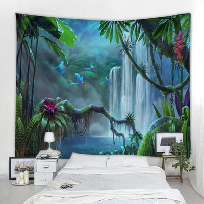 Jungle Bird Art Tapestry Psychedelic Scene Home Decor Art Wa
